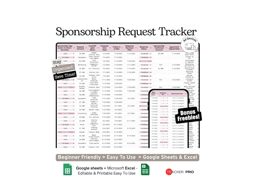 Corporate Sponsorship Request Tracker Google Sheets Template (event ...