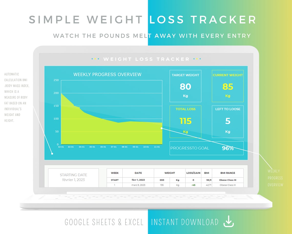 Weight Loss Tracker Spreadsheet for Google Sheets Weight Loss - Etsy
