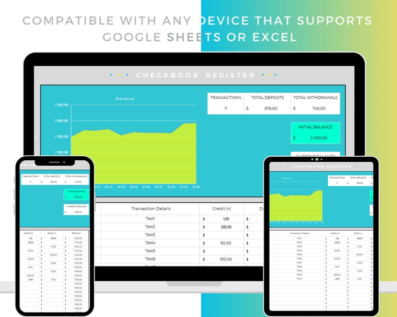 Simple Checkbook Register Google Sheets Spreadsheet, Track Your Bank ...