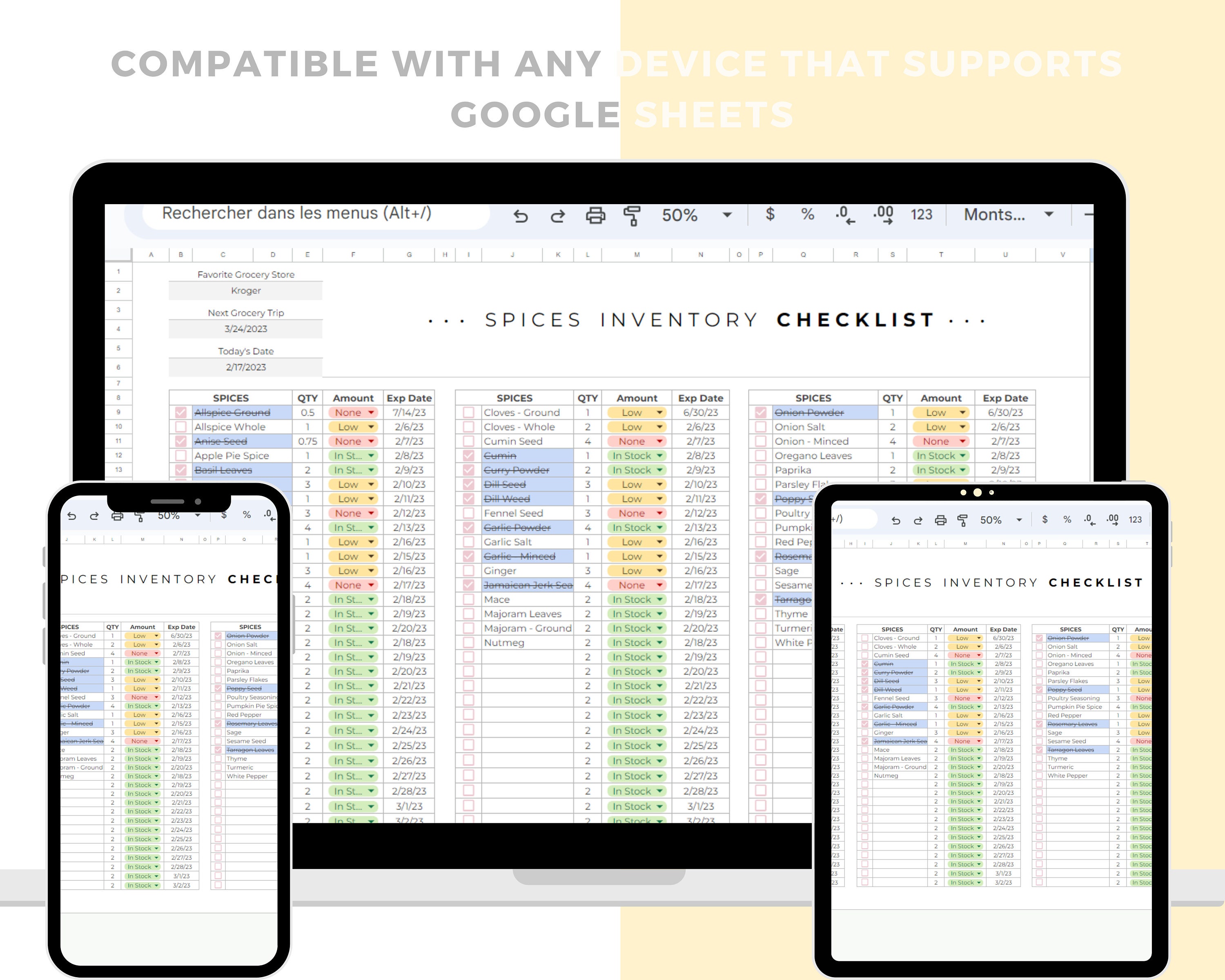 Spices Inventory List Pantry Inventory Spreadsheet Spice - Etsy