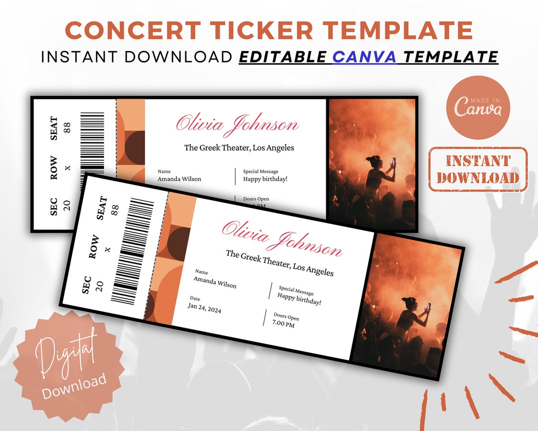 Editable Concert Ticket Template, DIY Event Ticket, Custom Concert ...