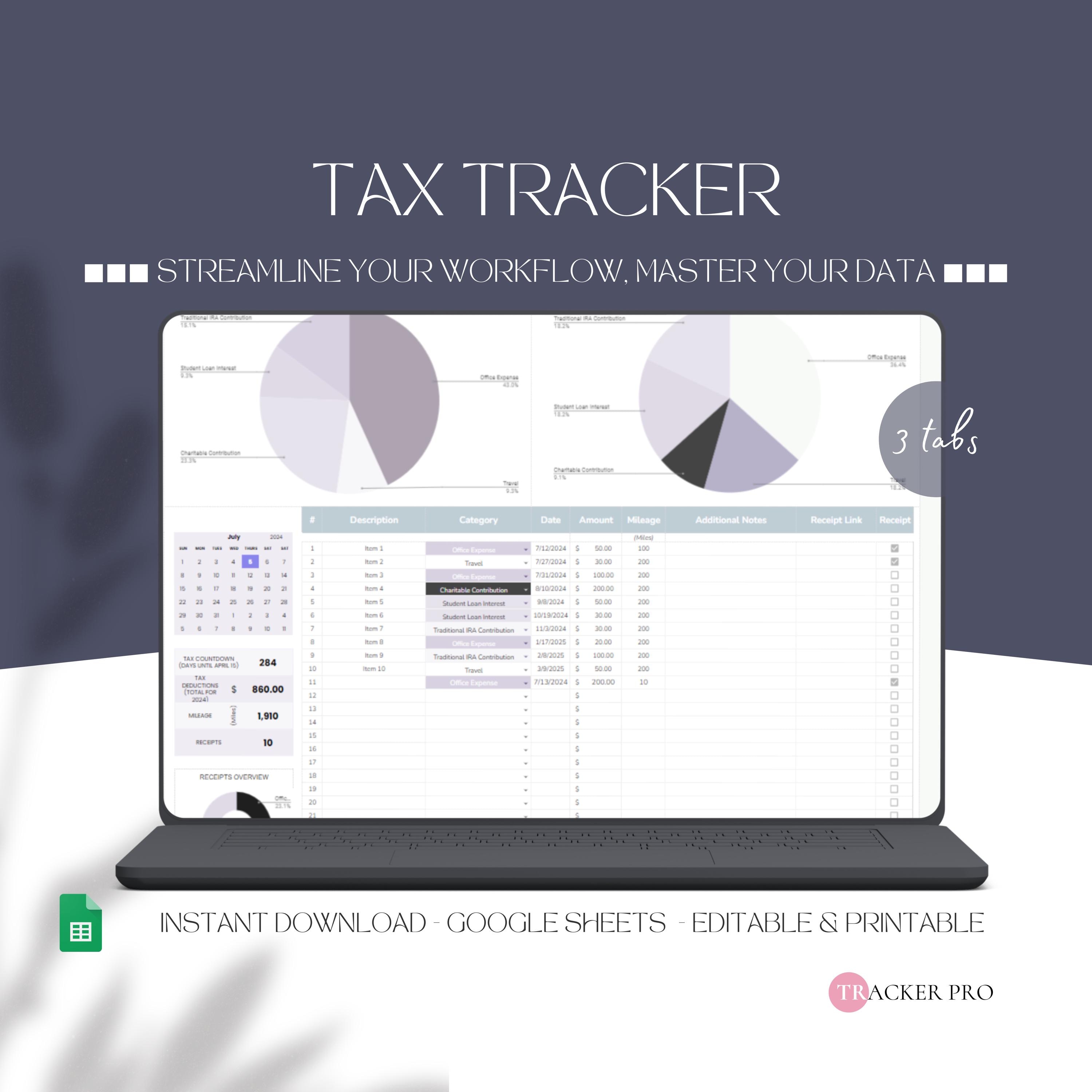 Tax Deduction Tracker Excel Spreadsheet, Editable Tax Deductions List ...