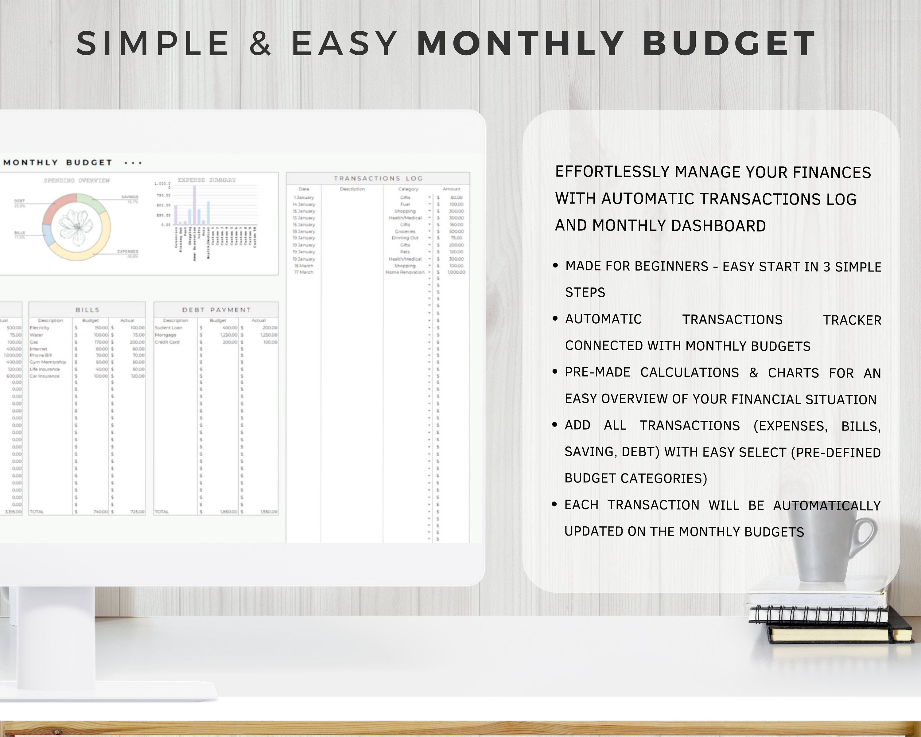 Expense Tracker, Budget Spreadsheet Template for Google Sheets or Excel ...