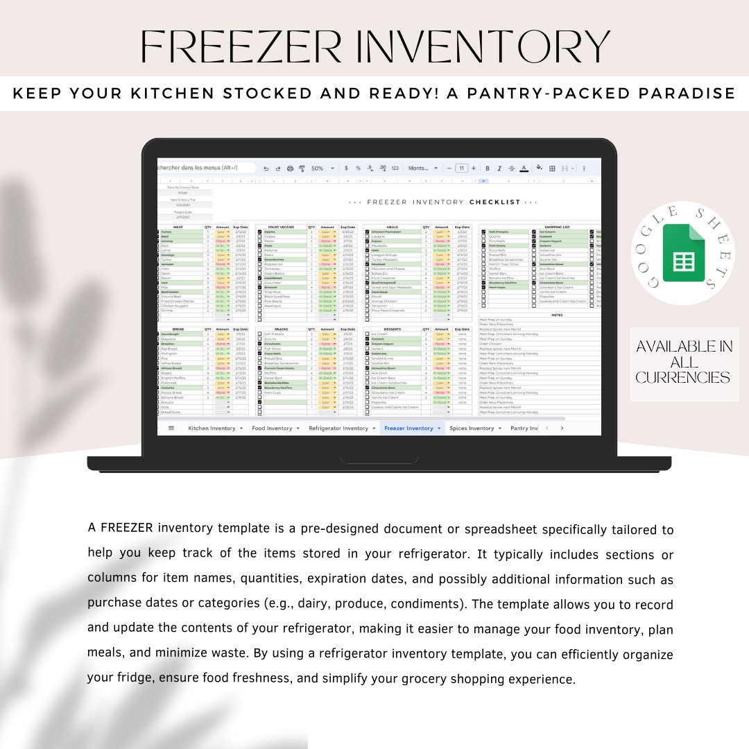 Freezer Inventory Template, Freezer Checklist, Freezer List, Food ...