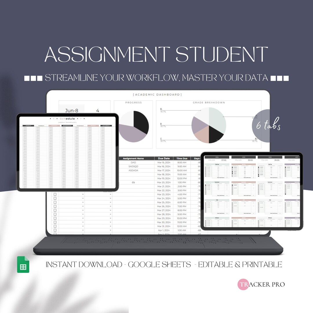 School Planner Spreadsheet, Assignment Tracker Google Sheets Excel ...