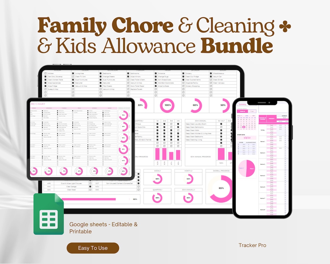 Bundle Family Chore Chart Allowance Google Sheets Planner, Cleaning ...