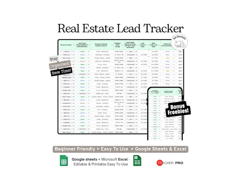 Real Estate Lead Tracker Google Sheets Template (client Leads, Buyer ...