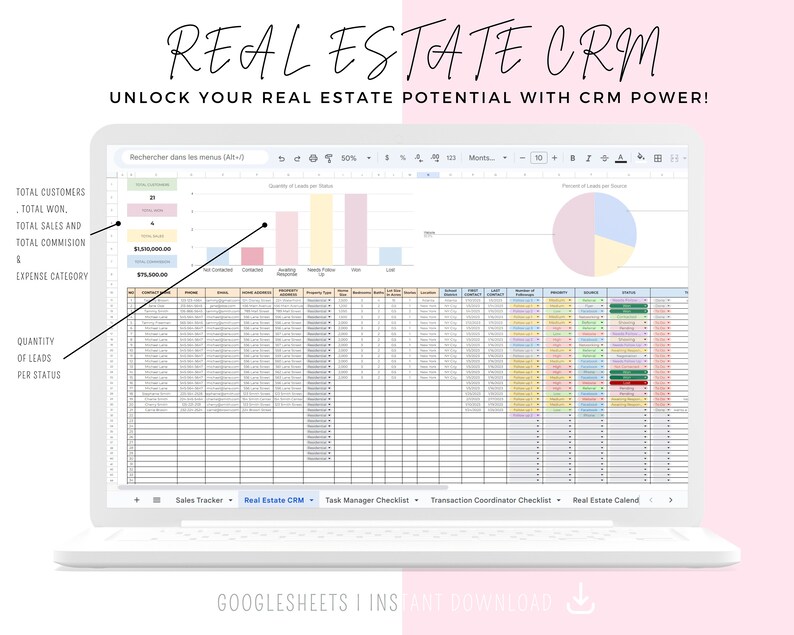 CRM Realtor, Realtor Client Tracker, Realtor Client Sheet, Realtor ...