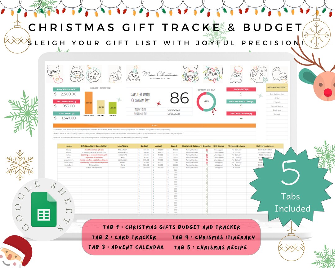 Christmas Budget Spreadsheet, Google Sheets Template, Digital Gift ...