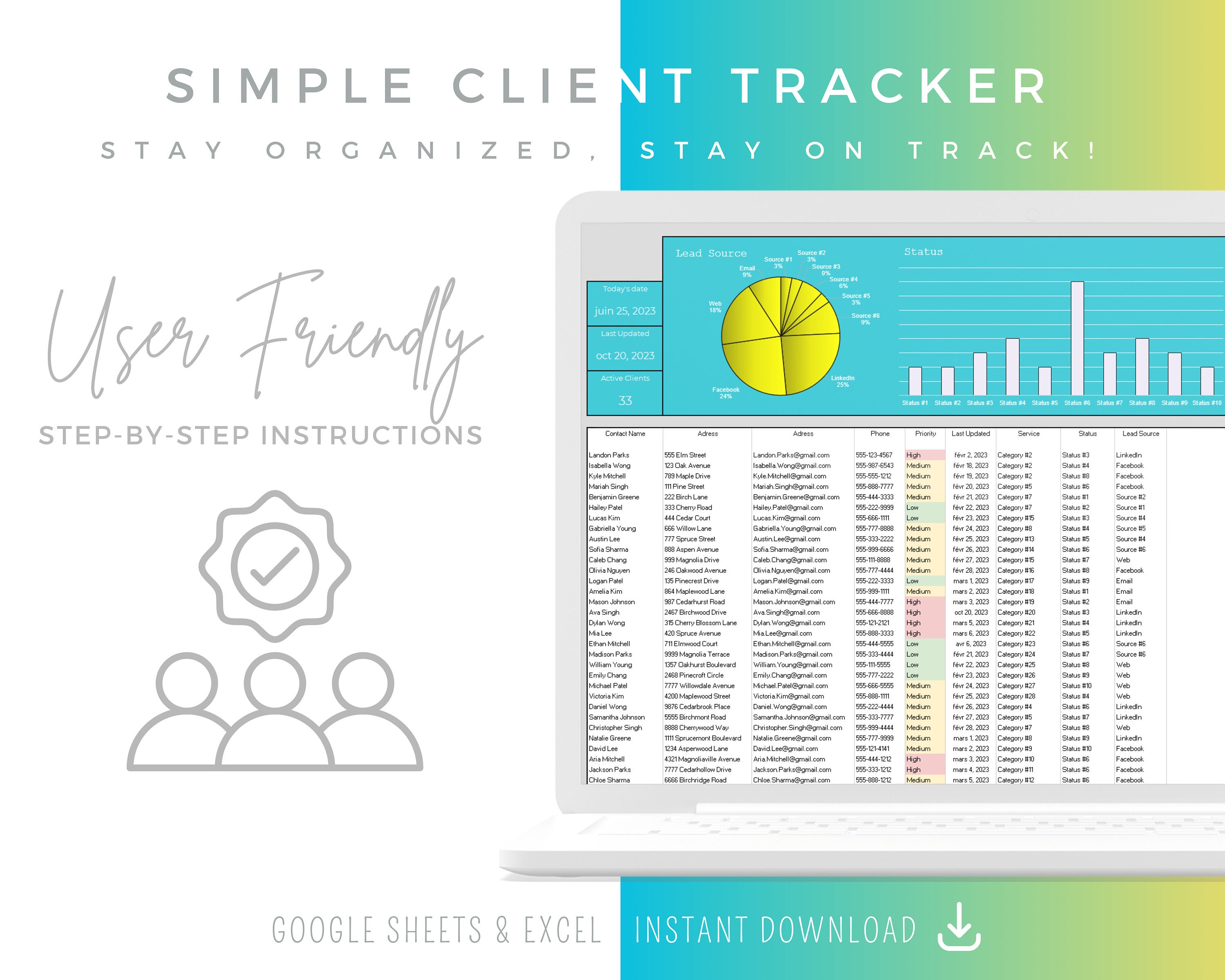 Client Tracker Small Business Template, Client Tracking Sheet, Client ...