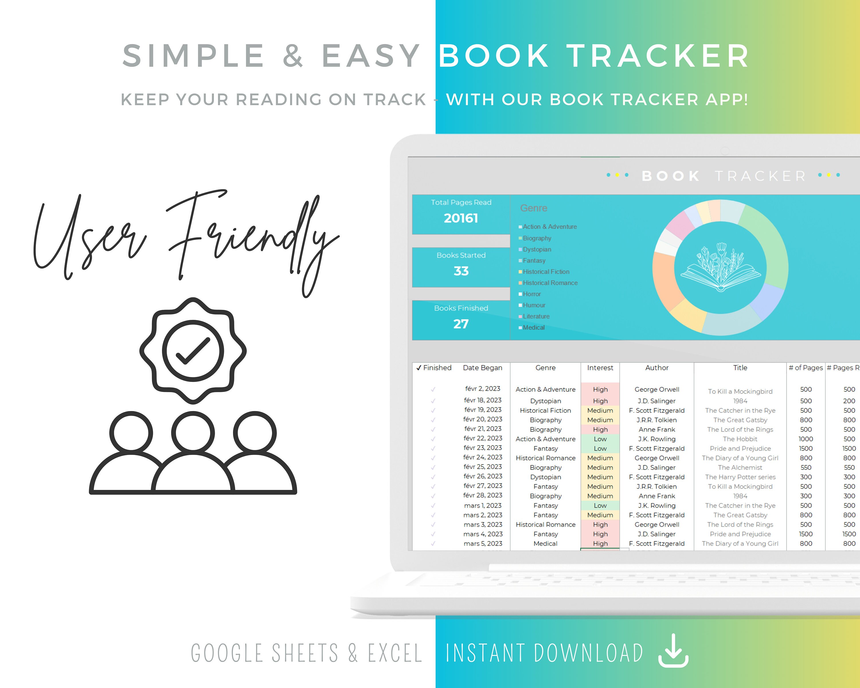 Book Journal Tracker, Book Tracker Excel, Reading Planner, Book Tracker ...