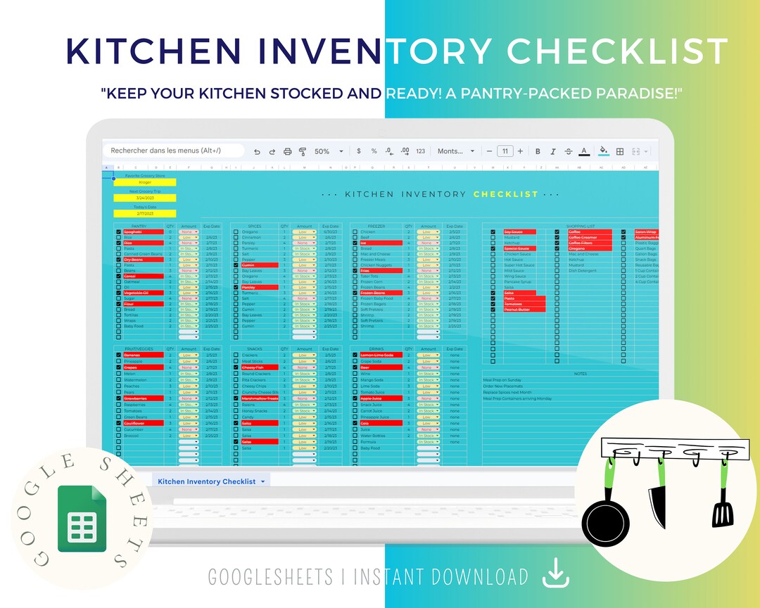 Kitchen Inventory Checklist, Freezer Inventory Planner, Pantry ...