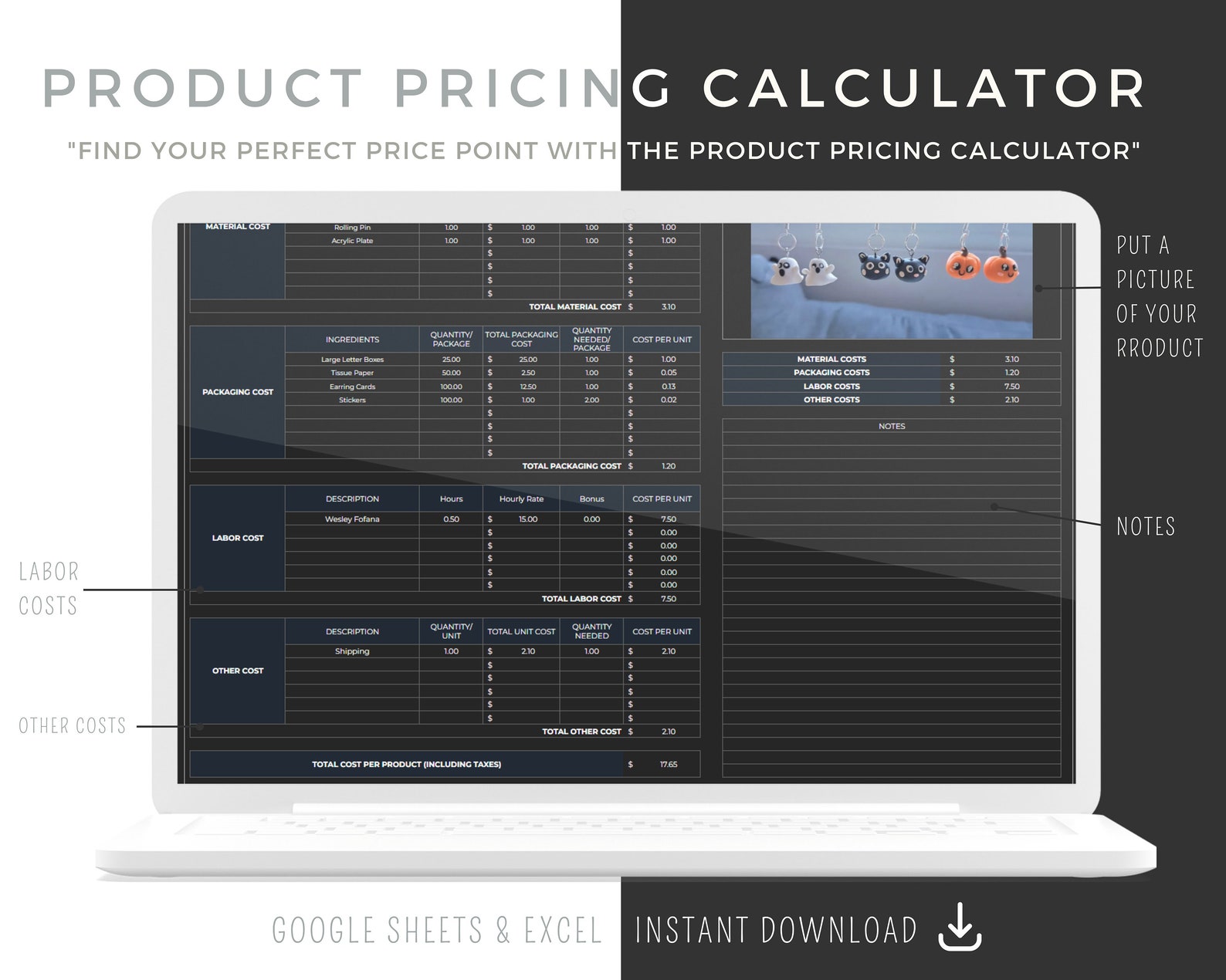 Product Pricing Calculator Spreadsheet for Excel and Google - Etsy