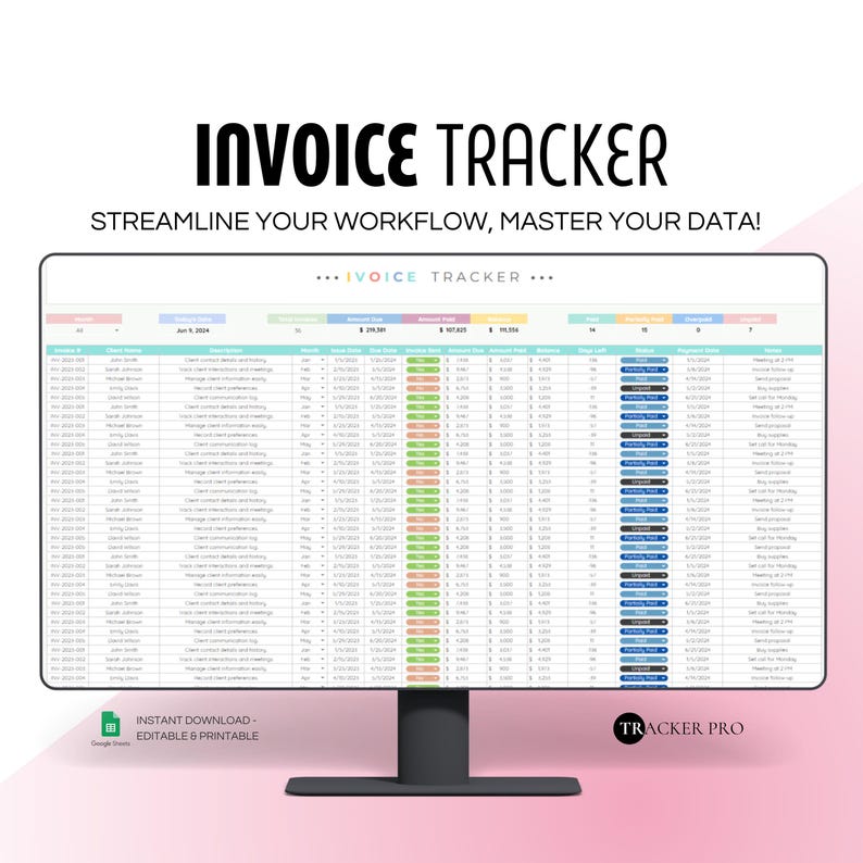 Invoice Tracker Google Sheets, Invoice Tracker Spreadsheet, Invoice ...
