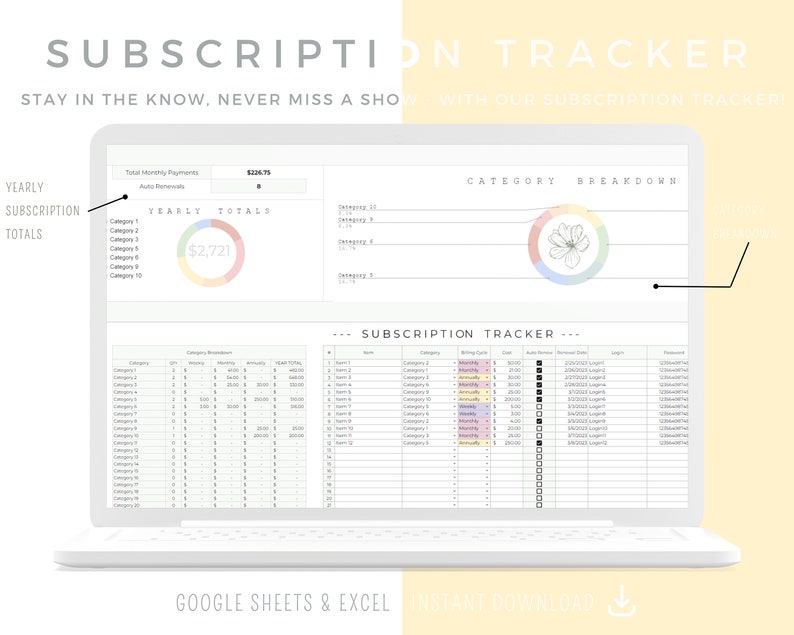 Monthly Subscription Tracker Google Sheets, Monthly Subscription ...