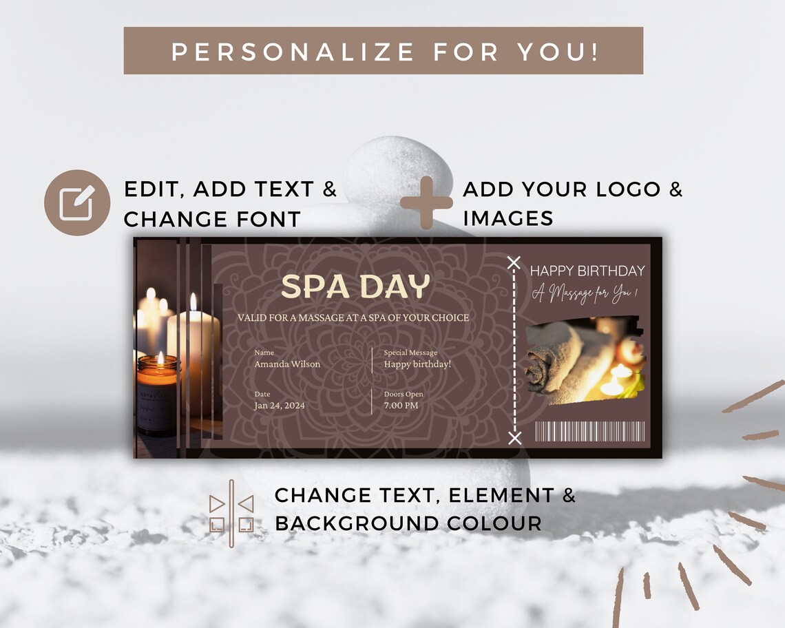 Editable Spa Day Voucher Personalized Massage Coupon Printable Gift ...