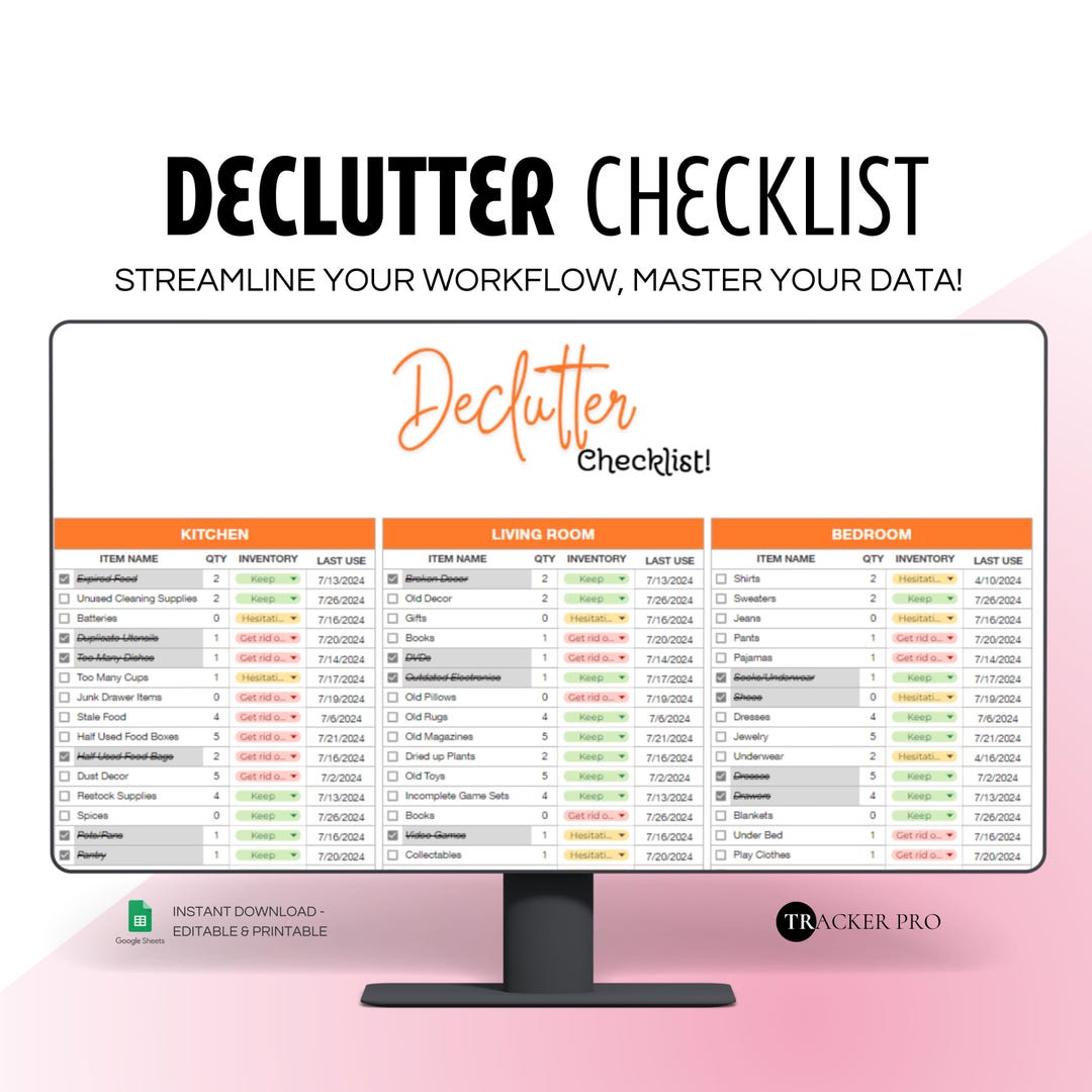 Declutter List, Home Organizer, Declutter Tracker Purge Checklist ...