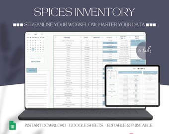 Spices Inventory List, Pantry Inventory Spreadsheet, Spice Inventory ...