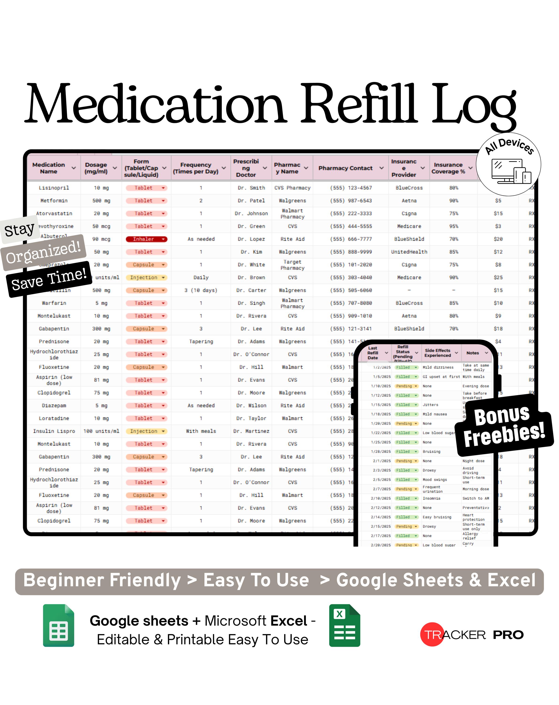 Medication Refill and Pharmacy Tracker Google Sheets Template ...