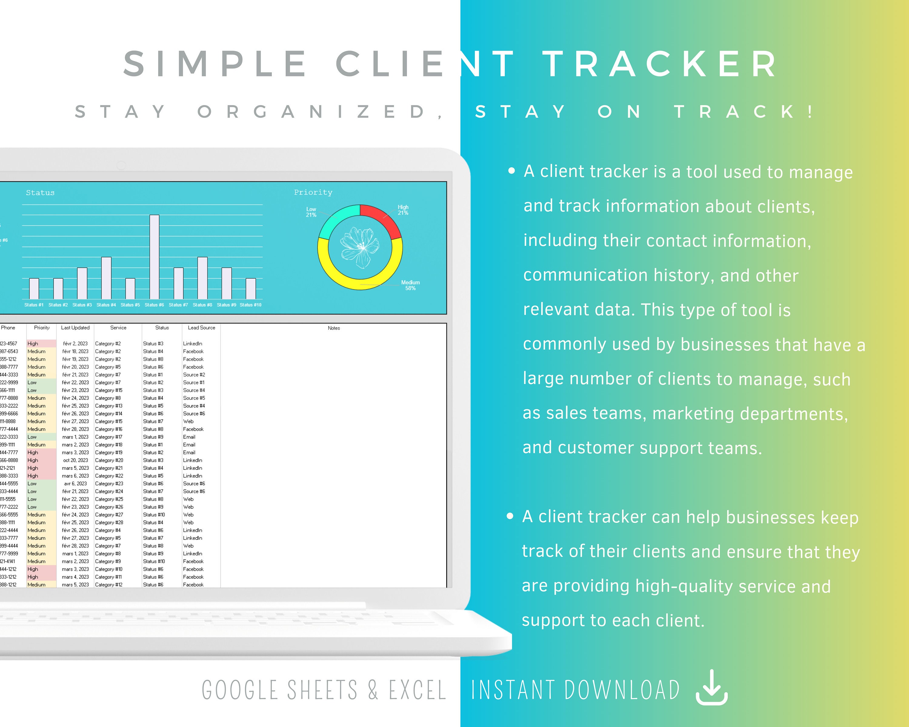Client Tracker Small Business Template, Client Tracking Sheet, Client ...