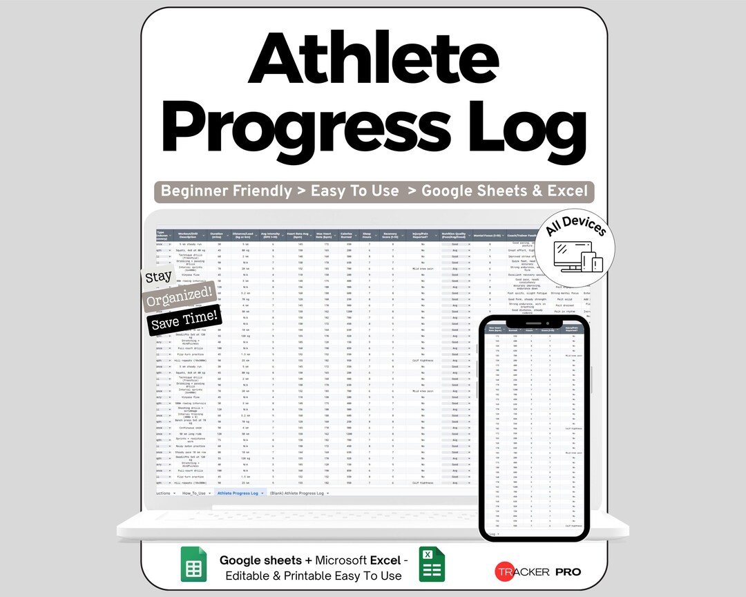 Athlete Progress and Performance Log Google Sheets, Track Workouts ...