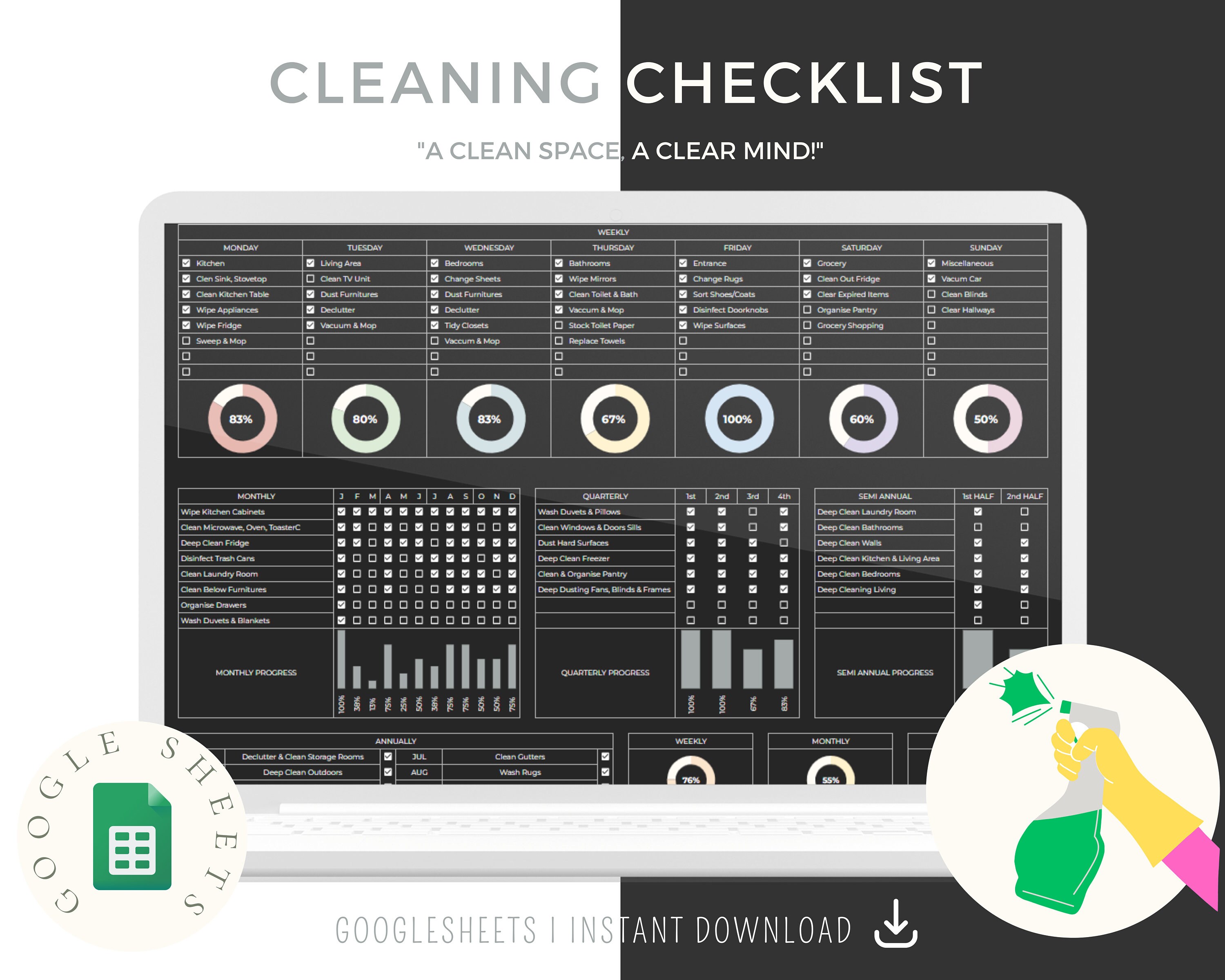 Cleaning Schedule Spreadsheet, Cleaning Checklist, Cleaning Tracker ...