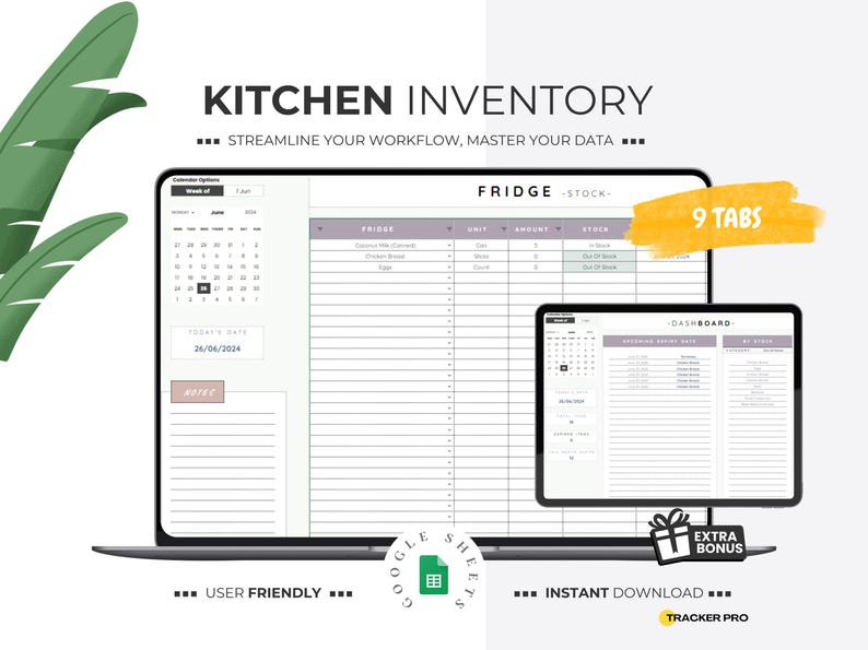 Kitchen Inventory Checklist, Freezer Inventory Planner, Pantry ...