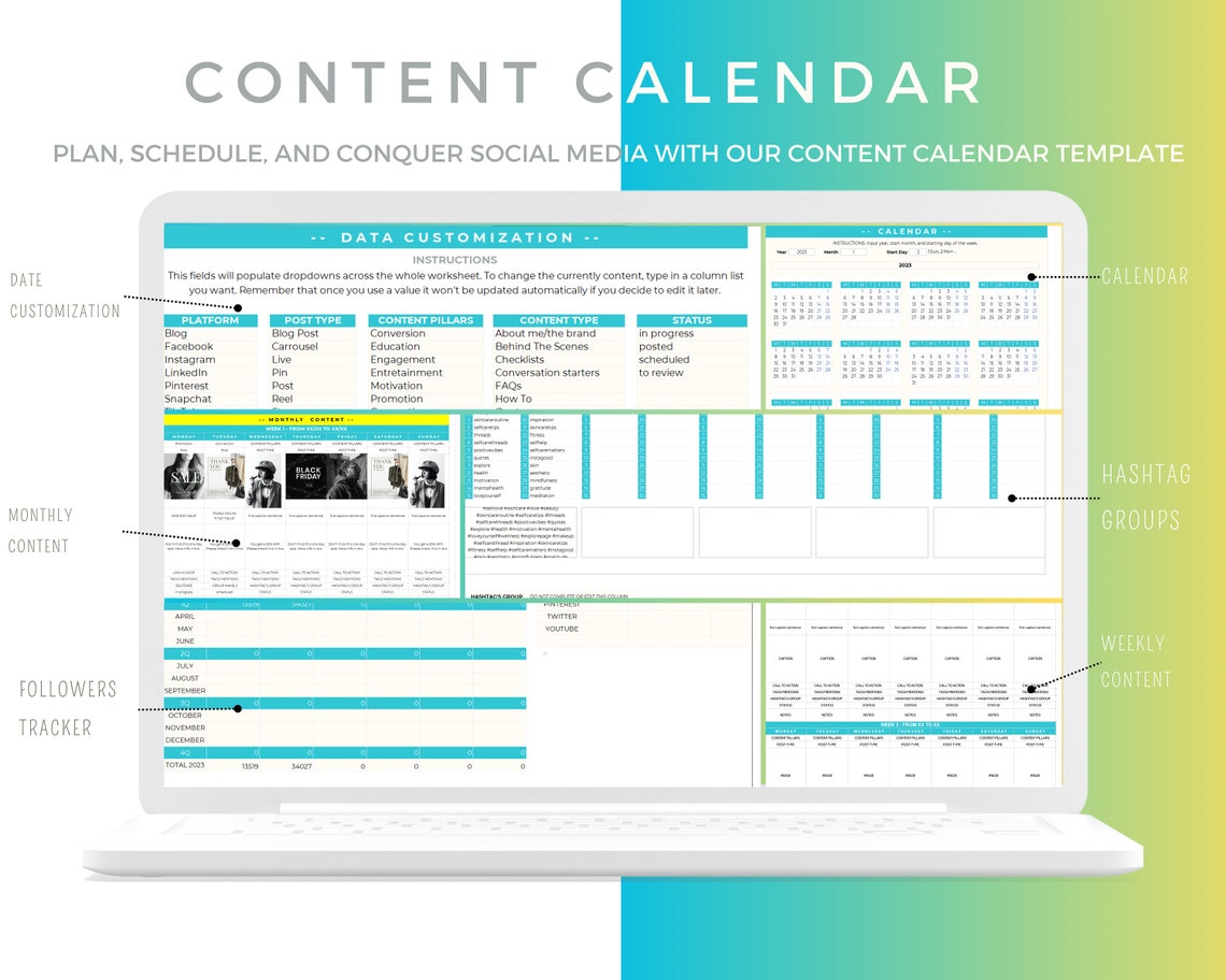 Social Media Content Calendar Google Sheets Template, Social Media ...