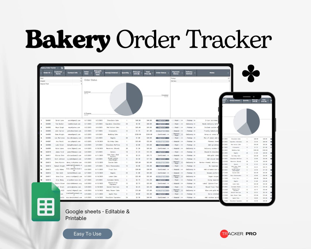 Bakery Order Tracker Template, Cupcake Order Tracker Log, Cake Order ...