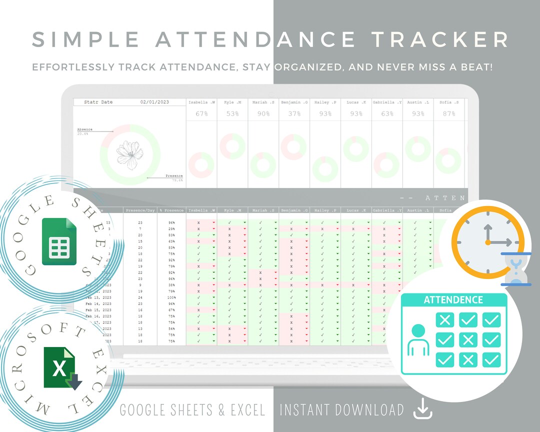 Employee Attendance Template, Attendance Tracker Google Sheets and ...