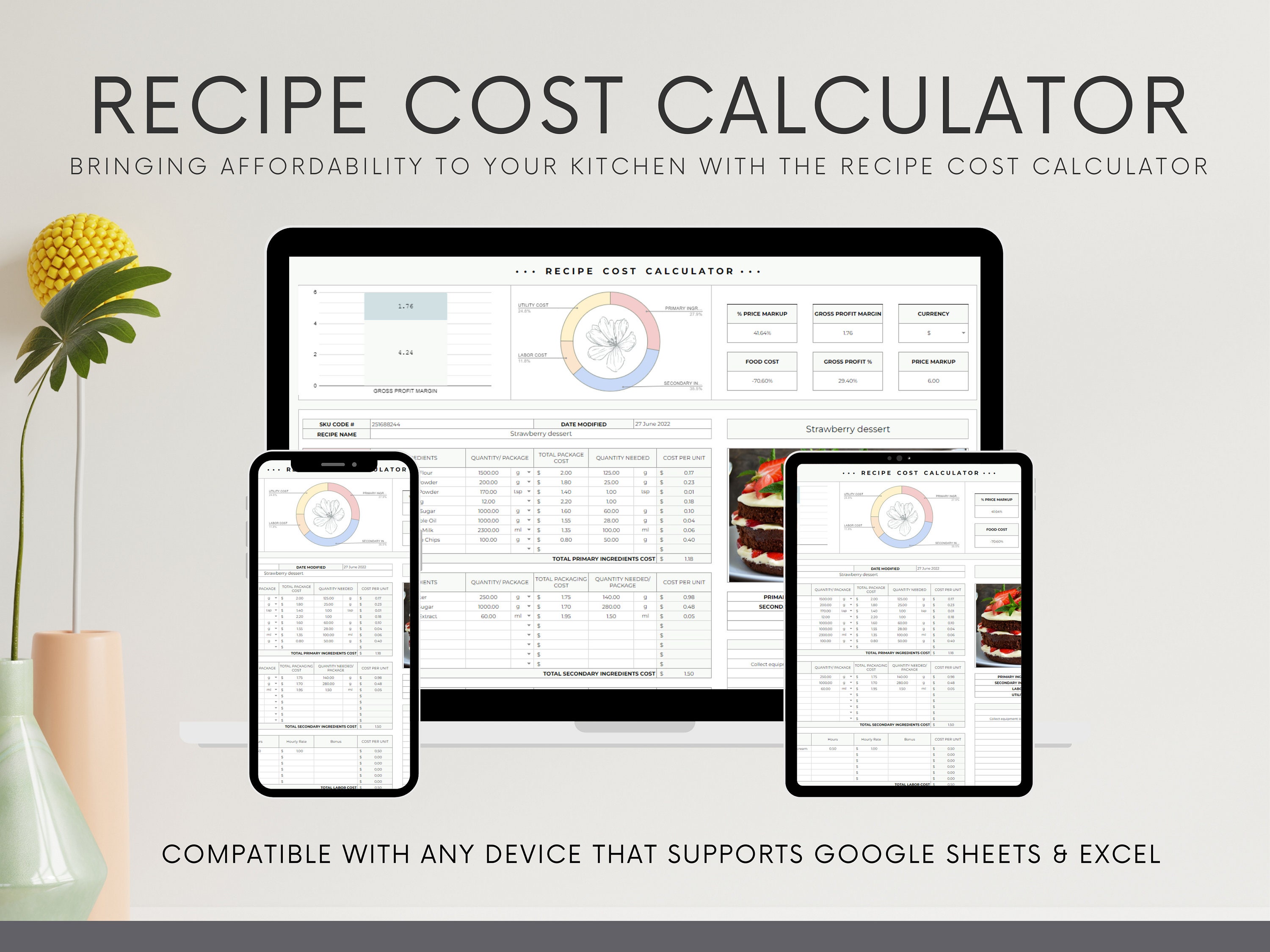 Recipe Cost Calculator for Cooking & Baking, MS Excel, Recipe Price ...