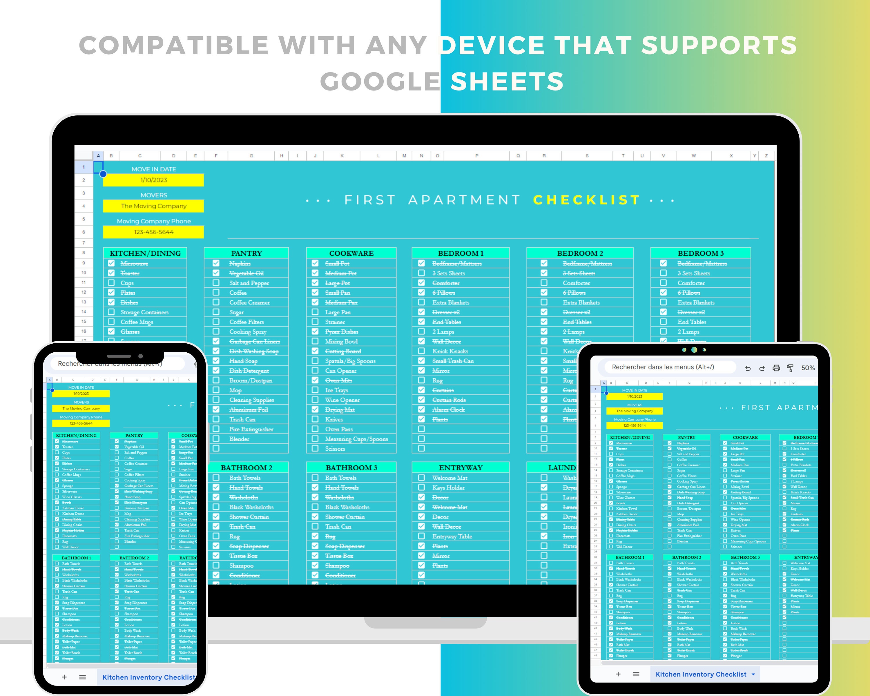 New Apartment Checklist Planner Template Excel Spreadsheet, First ...
