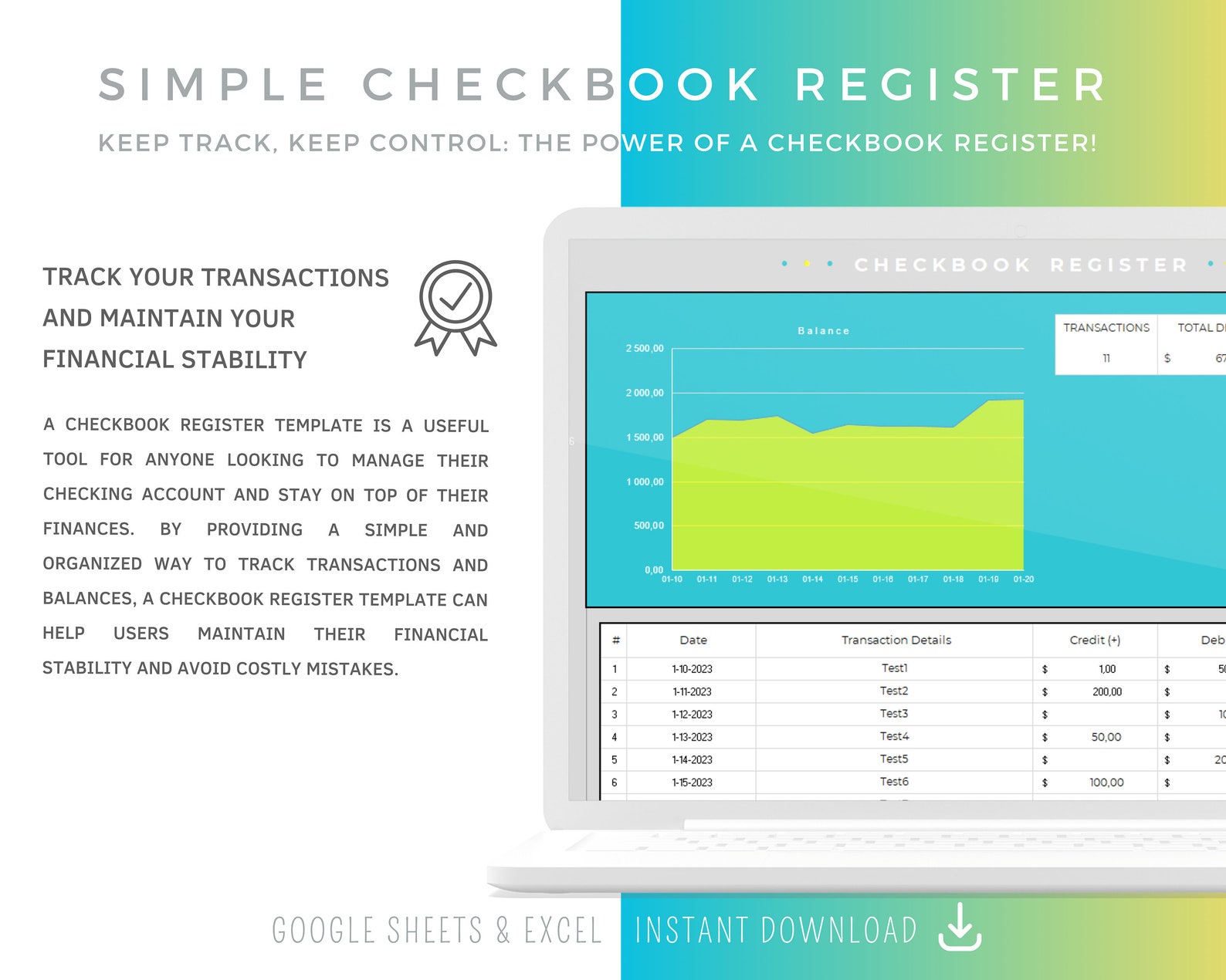 Simple Checkbook Register Google Sheets Spreadsheet, Track Your Bank ...