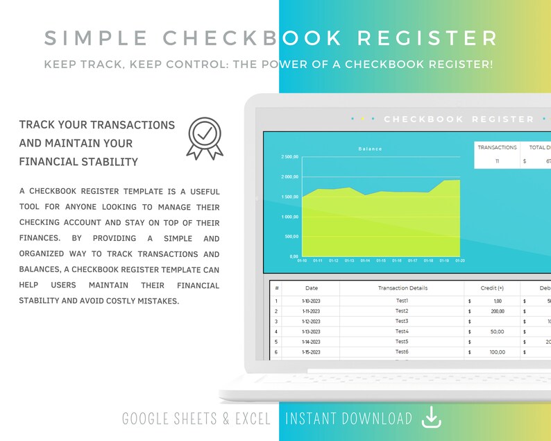 Simple Checkbook Register Google Sheets Spreadsheet, Track Your Bank ...