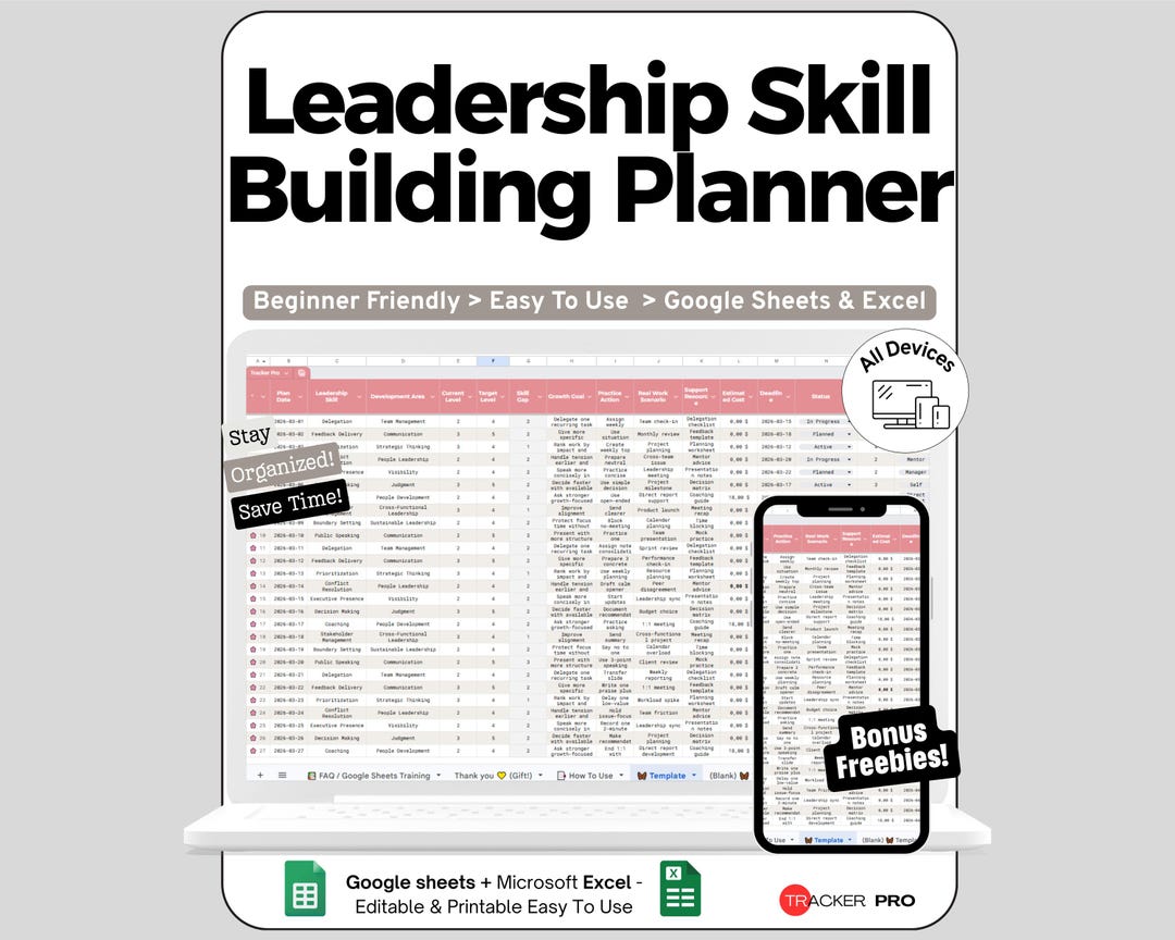 Leadership Planner Spreadsheet for Google Sheets and Excel Skill ...