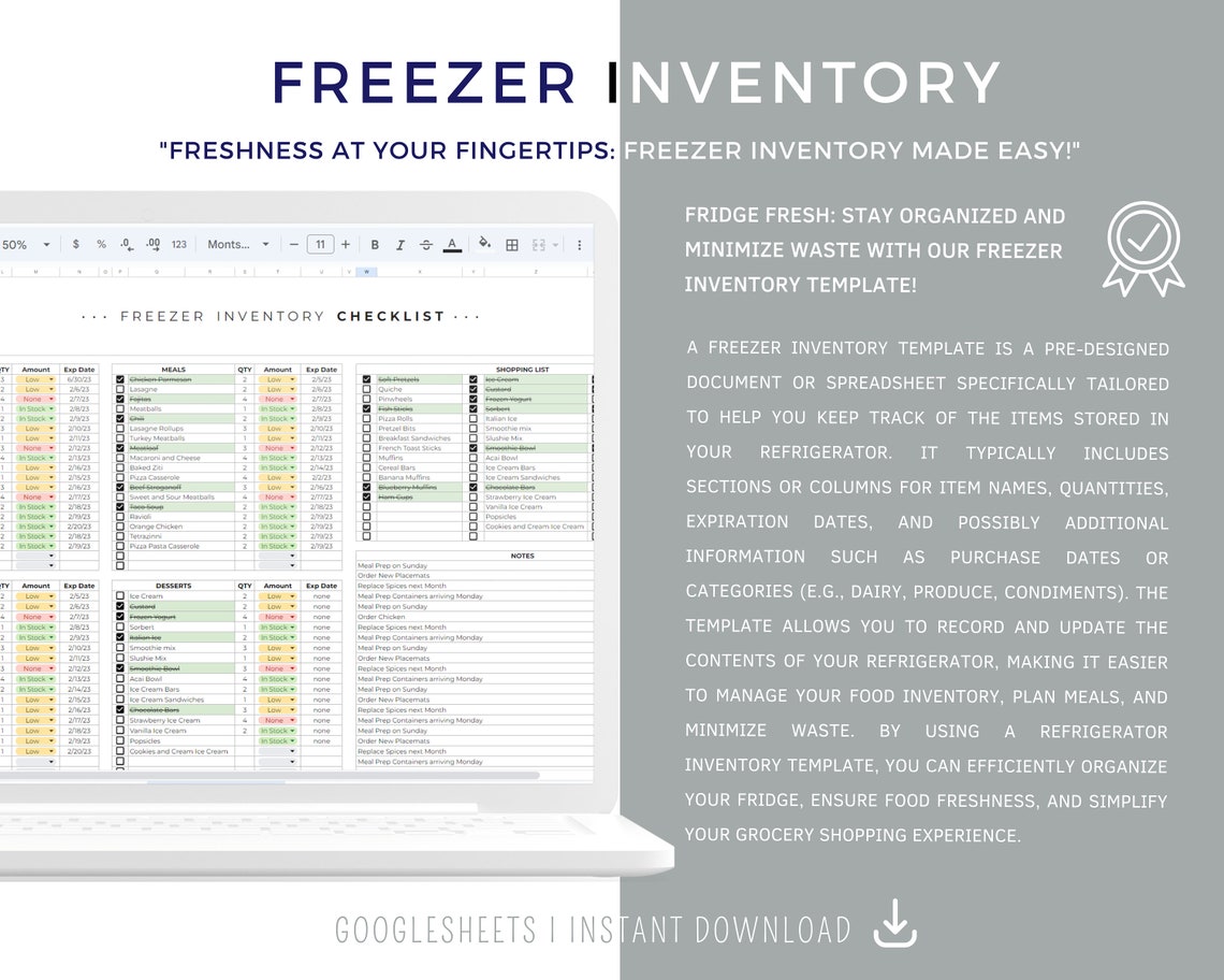 Freezer Inventory Template Freezer Checklist Freezer List - Etsy