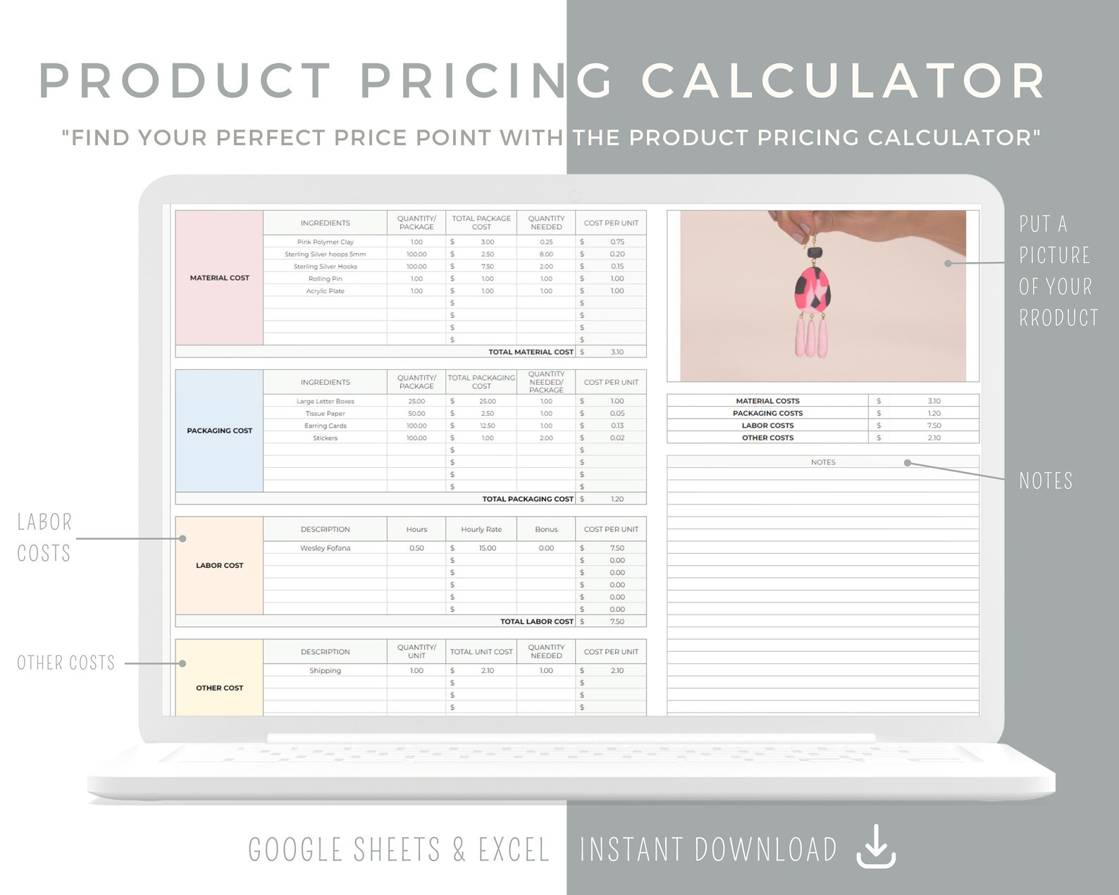 Pricing Calculator Spreadsheet, Price Handmade Products Google Sheet ...