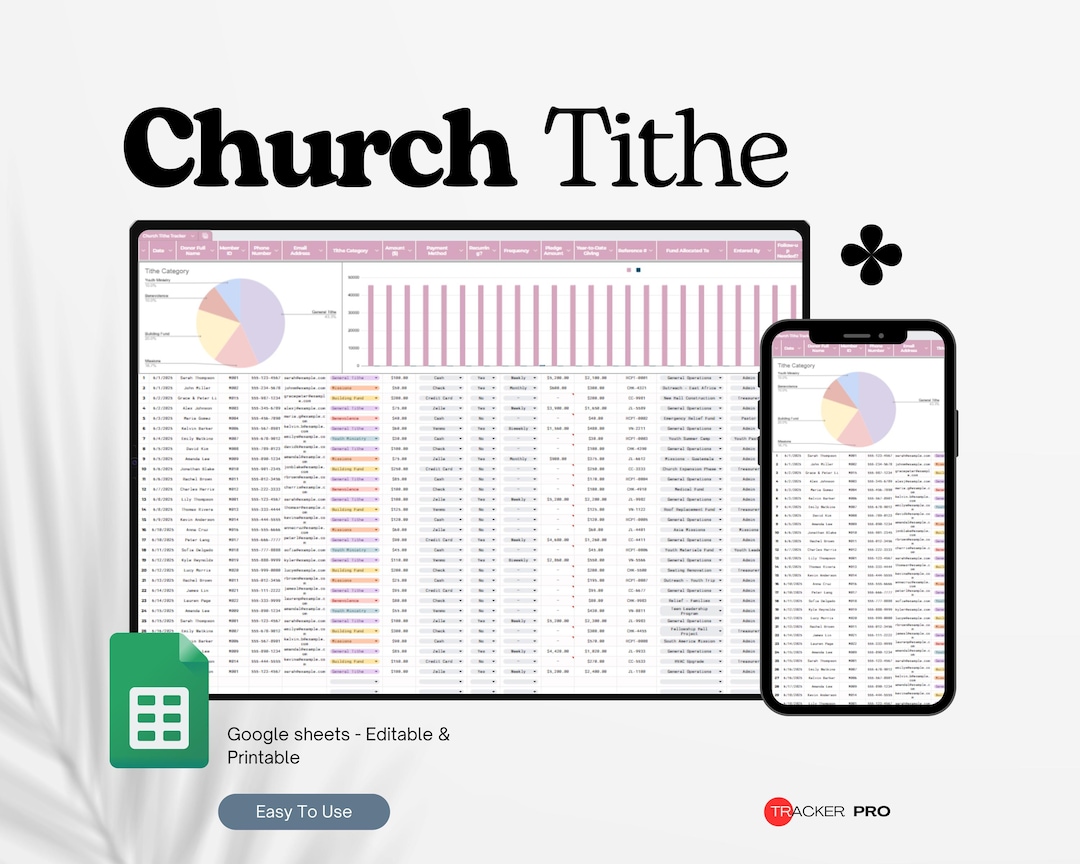 Church Tithe Tracker Google Sheets, Tithes and Offerings Template, Church Spreadsheet, Church ...