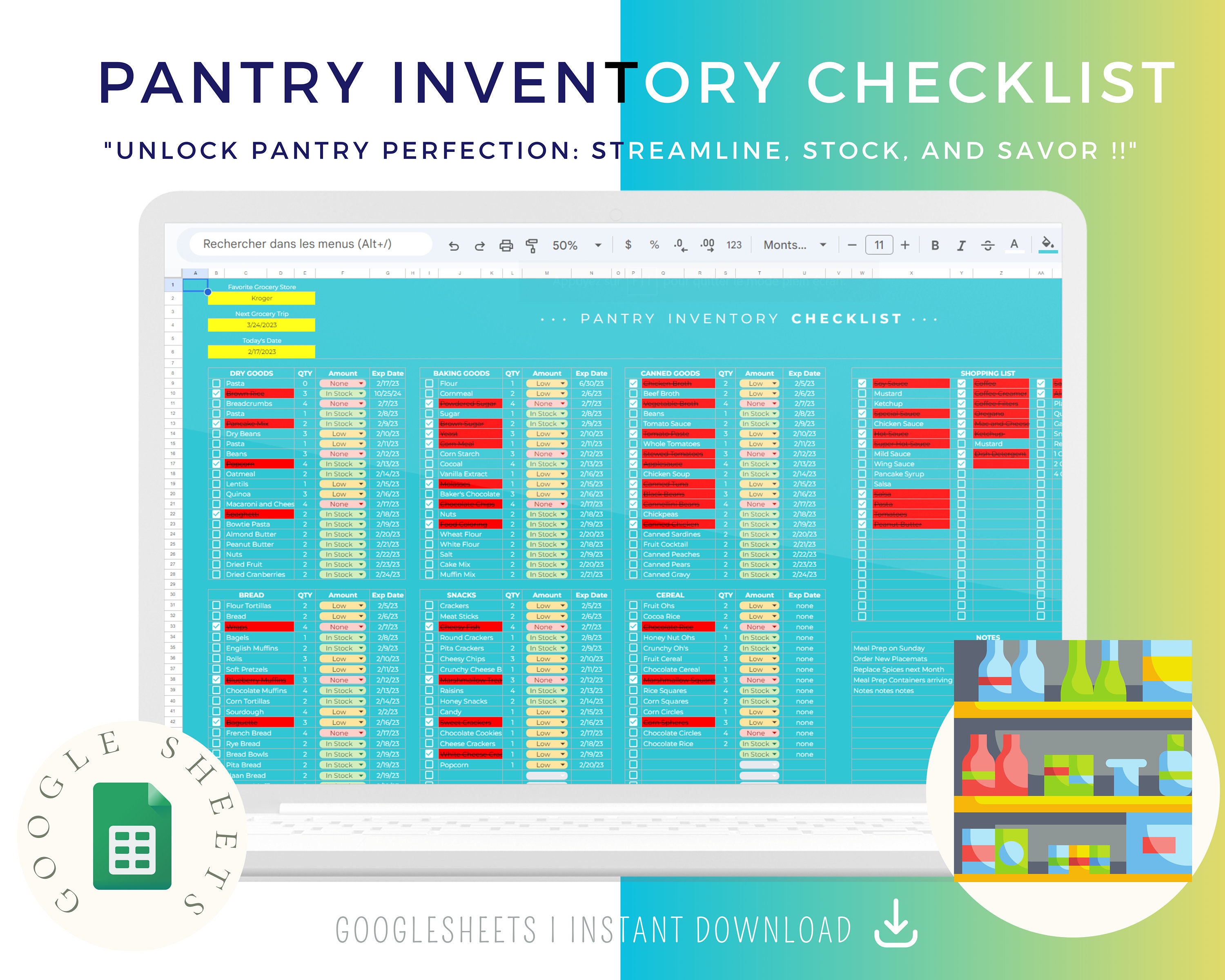 Pantry Tracker, Pantry Inventory Template, Pantry List, Food Inventory ...