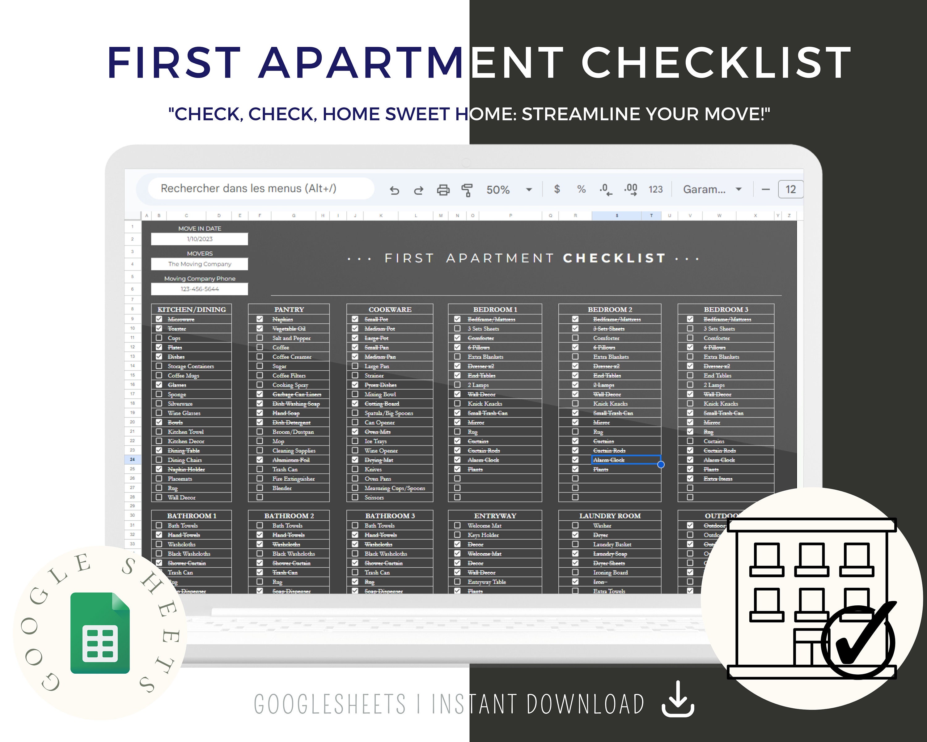 First Apartment Planner Template Excel Spreadsheet, Our First Apartment Checklist Google Sheets ...