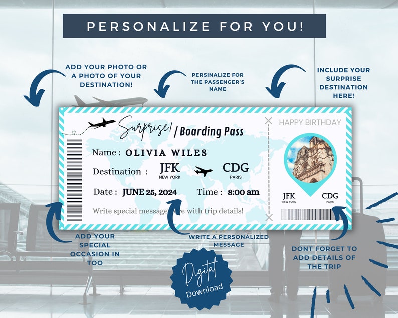 Editable Boarding Pass Template, Canva Boarding Pass, Customizable ...