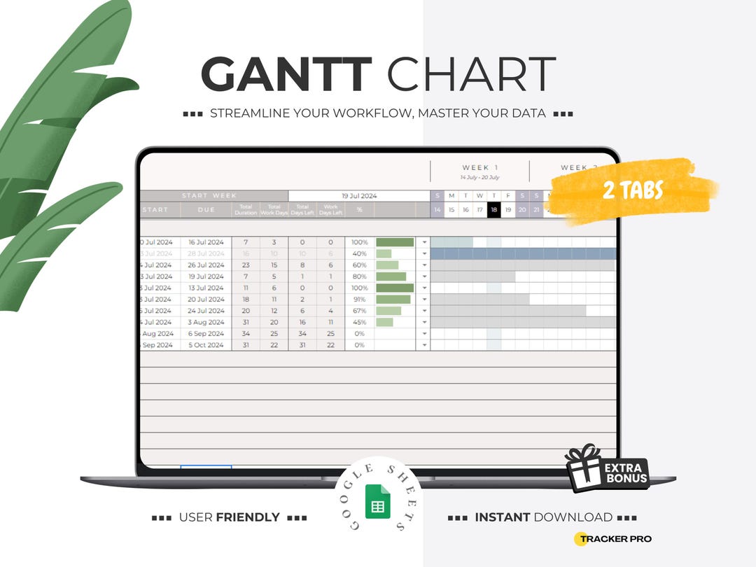 Gantt Chart Google Sheets Excel Spreadsheet Project Planner Project ...