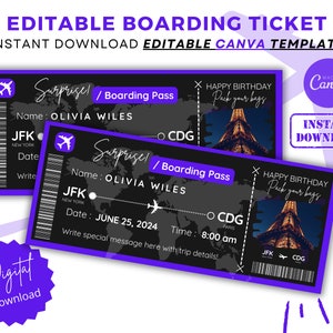 Editable Boarding Pass Surprise Trip, Plane Boarding Pass Template ...