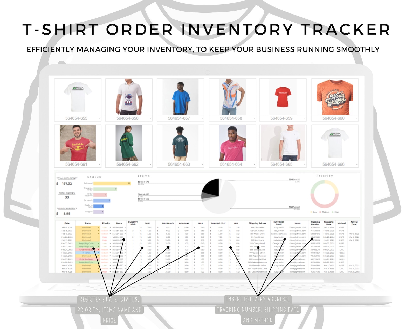 Tshirt Inventory Tracker, Tshirt Inventory Spreadsheet Template, Log ...
