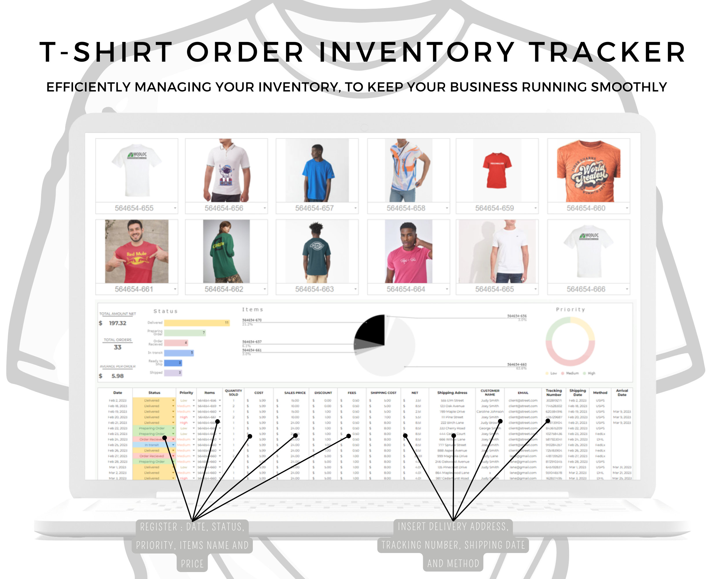 Tshirt Inventory Tracker, Tshirt Inventory Spreadsheet Template, Log ...
