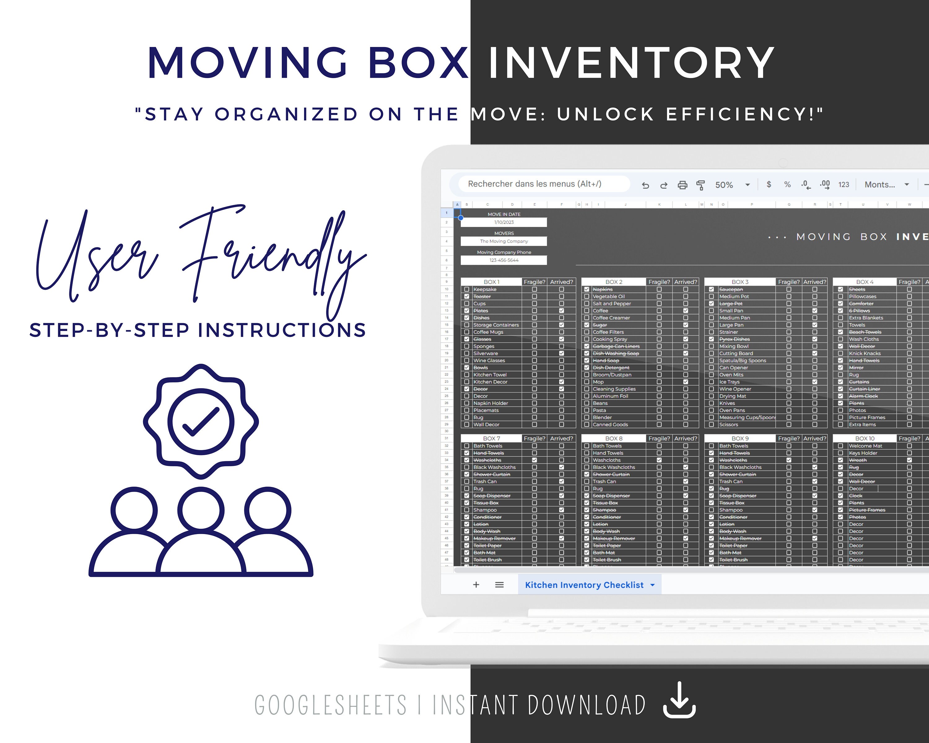 Moving Box Template Google Sheets, Moving Box Contents List, Storage ...