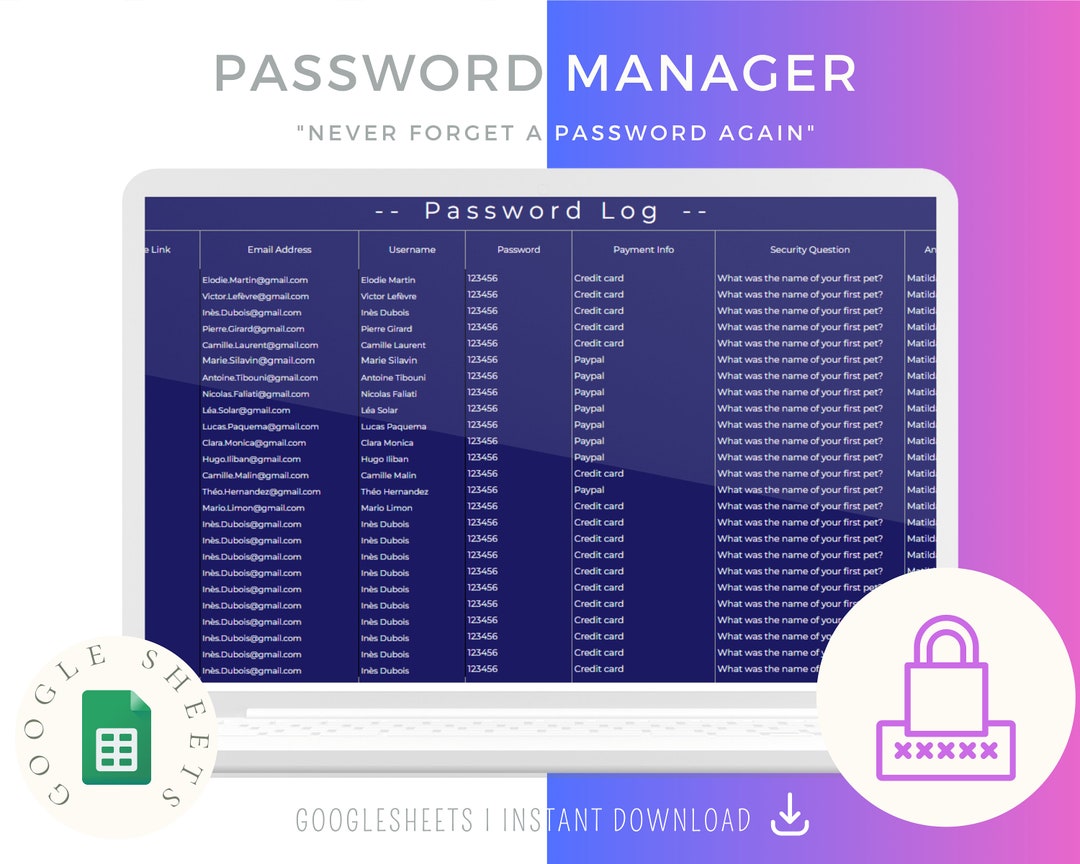 Password Tracker Excel Spreadsheet, Password Template, Password Log ...
