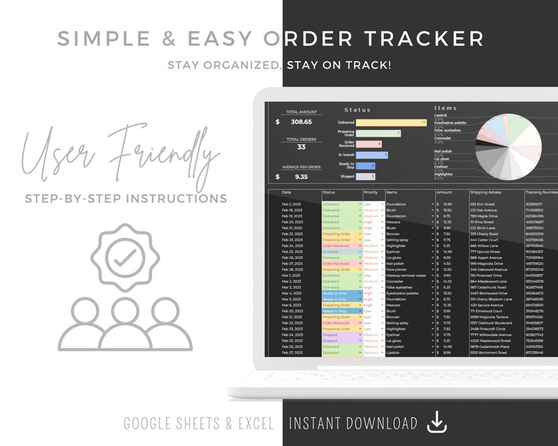Order Manager & Tracker Google Sheets Excel Template Small Business ...