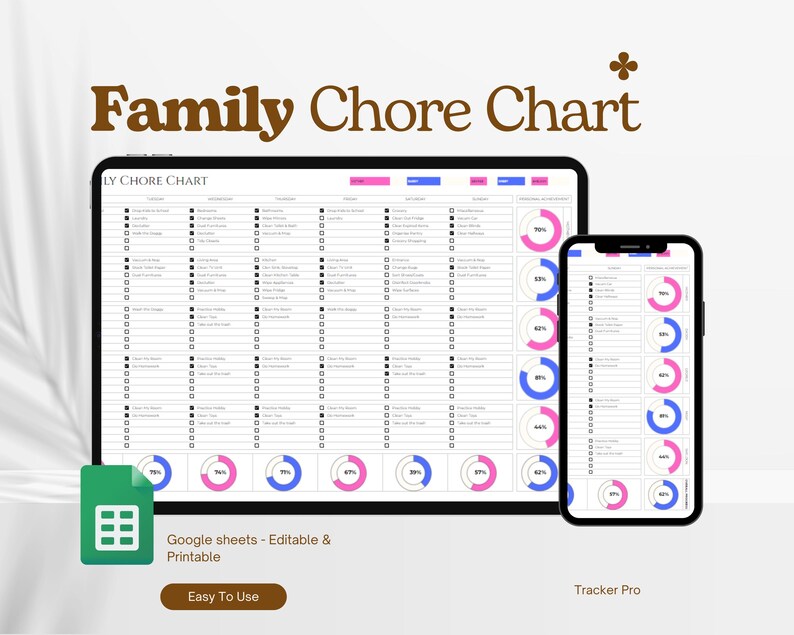 Google Sheets Family Chore Chart Template, Allowance Tracker, Digital ...