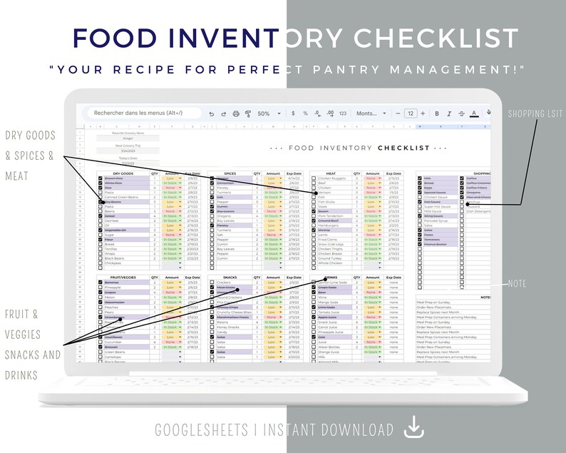 Food Inventory Template, Food Tracker Spreadsheet List Refrigerator ...